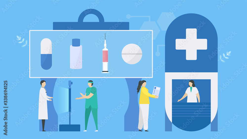 Patients are waiting to pick up medicines from pharmacist. Workflow of ...