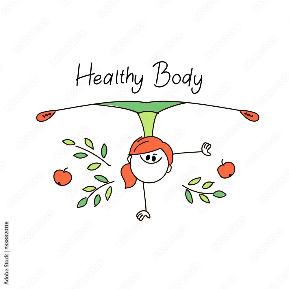 Doodle stick figure: Gymnastics vector cartoon illustration Stock ...