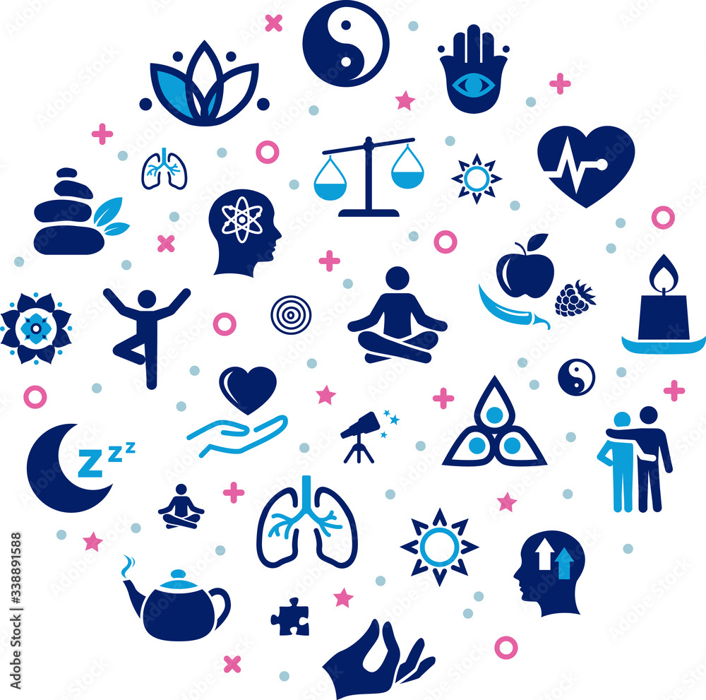 mindfulness / meditation / relaxation concept – connected icons related ...