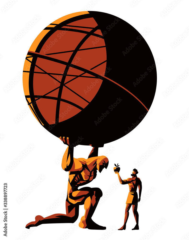 greek mythology titan atlas holding the globe and hercules hero ...