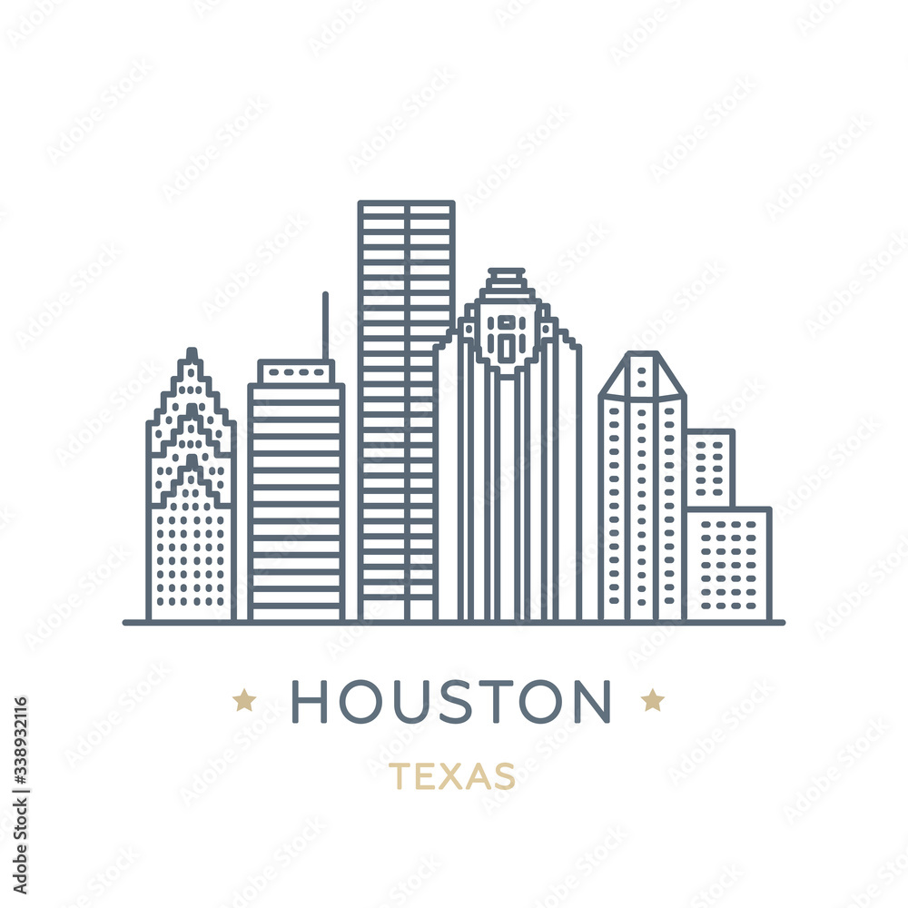 Vector de Stock City Houston, state of Texas. Line icon of famous and ...