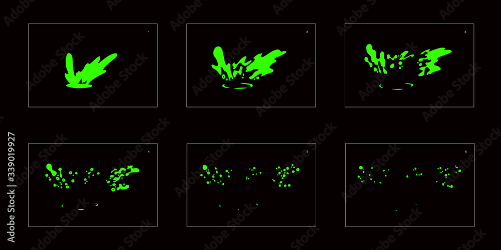 toxic wave splash effect. wave animation sprite sheet. Classic ...