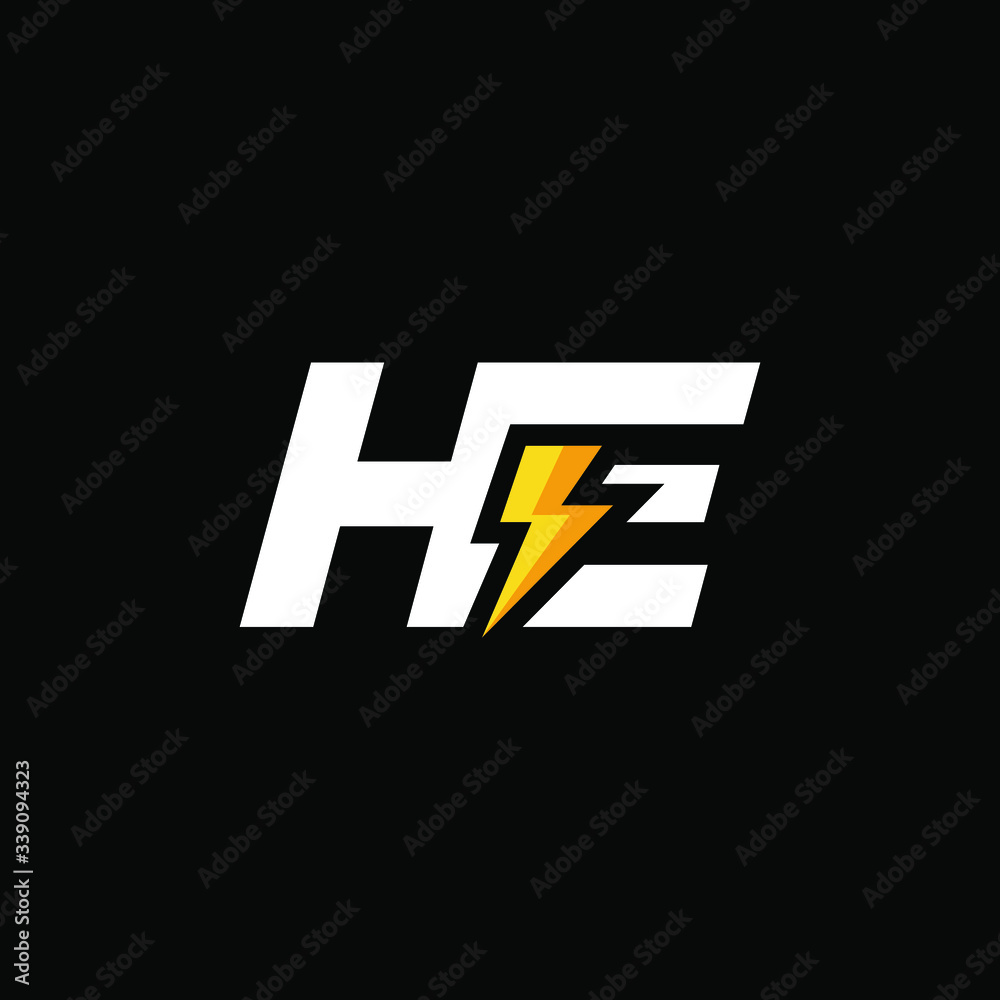 Initial Letter HE with Lightning Stock Vector | Adobe Stock