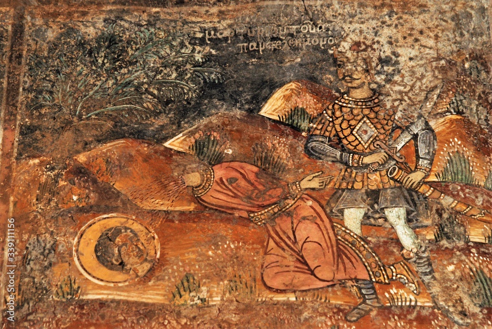 Photo Stock Fresco inside the Byzantine church of Ag. Theodoroi in ...