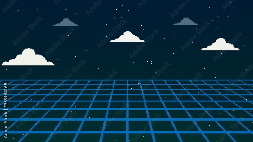 Retro cyberpunk style 80s game scene pixel art 8-bit sci-fi background ...