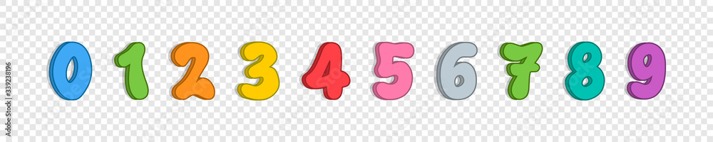 Numbers collection. Cartoon numbers in a row. Color numerals, isolated ...