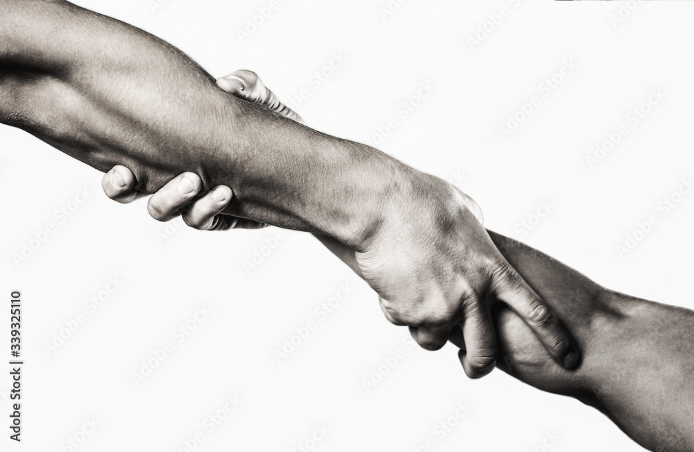 Close up help hand. Two hands, helping arm of a friend, teamwork ...