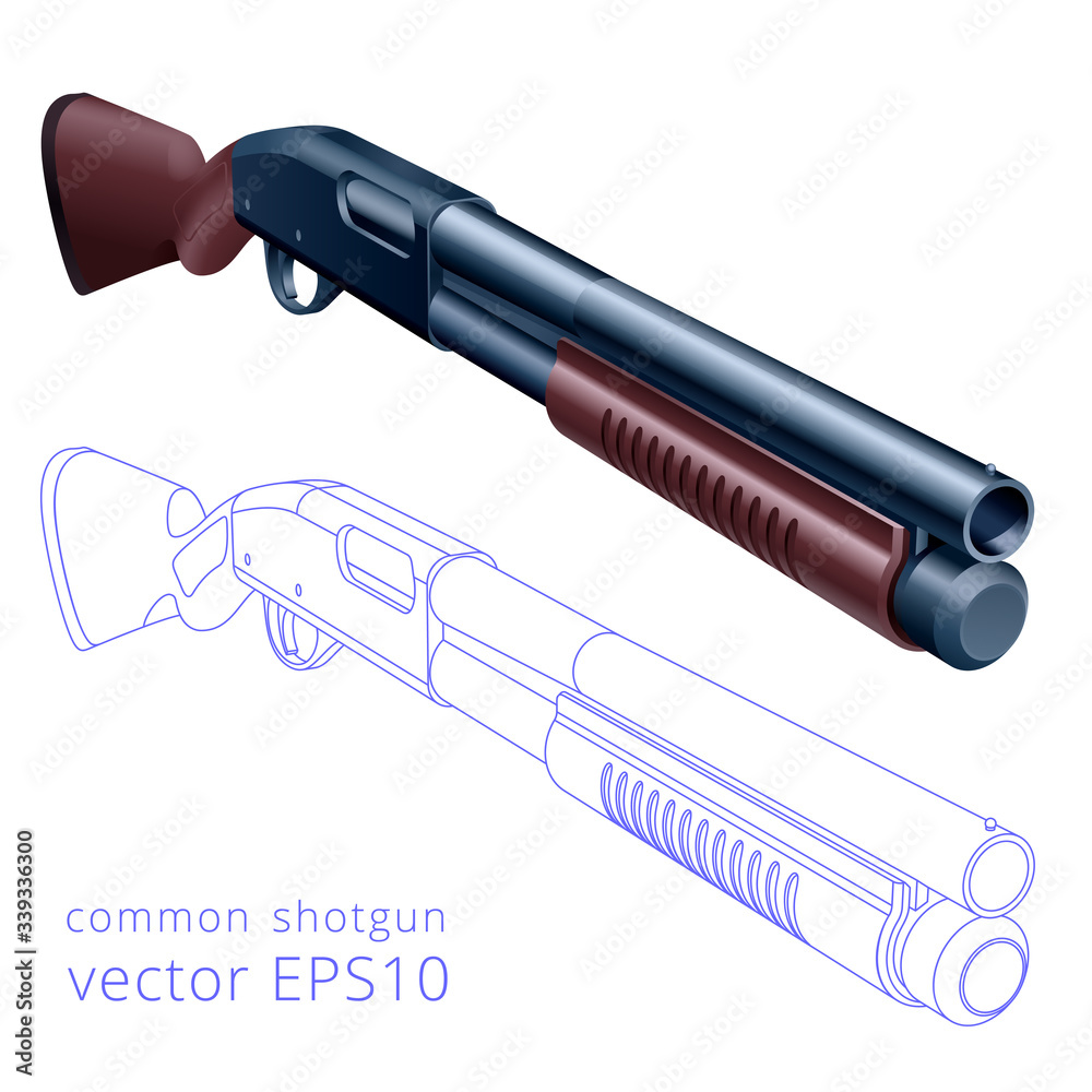 Common pump shotgun. 3d realistic model of hunting, police and self ...