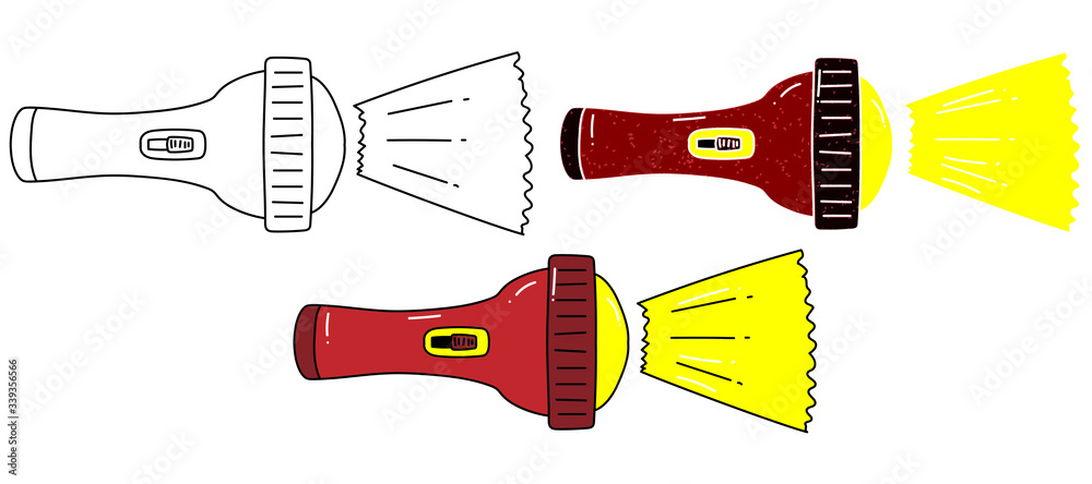 flashlight vector design. black and white. digital hand drawn. grain ...