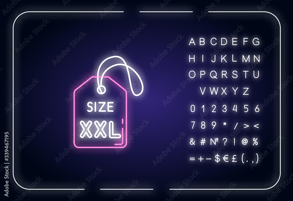 XXL size label neon light icon. Outer glowing effect. Garments ...