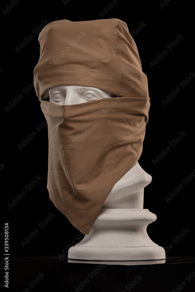 White plaster statue of a bust of Apollo Belvedere in hijab niqab Stock ...