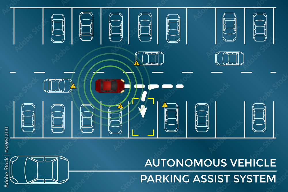 Autonomous vehicle concept. Smart parking assist system. Vector ...