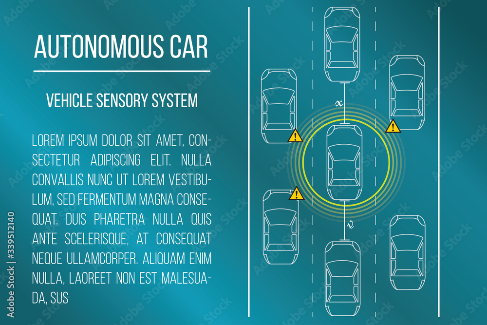 Autonomous vehicles concept. Vehicles equipped with sensory system for ...