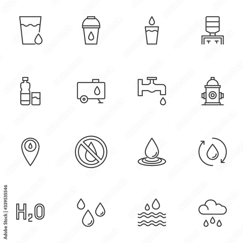 Water line icons set. linear style symbols collection, outline signs ...