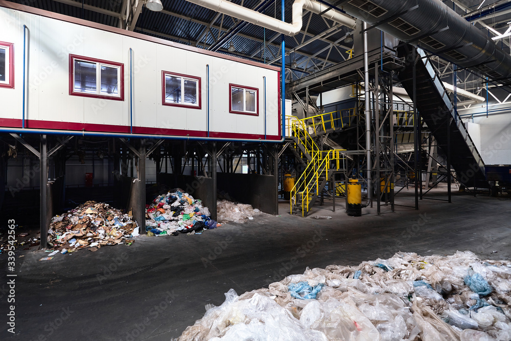 GRODNO, BELARUS - OCTOBER 2018: manual waste sorting department at ...