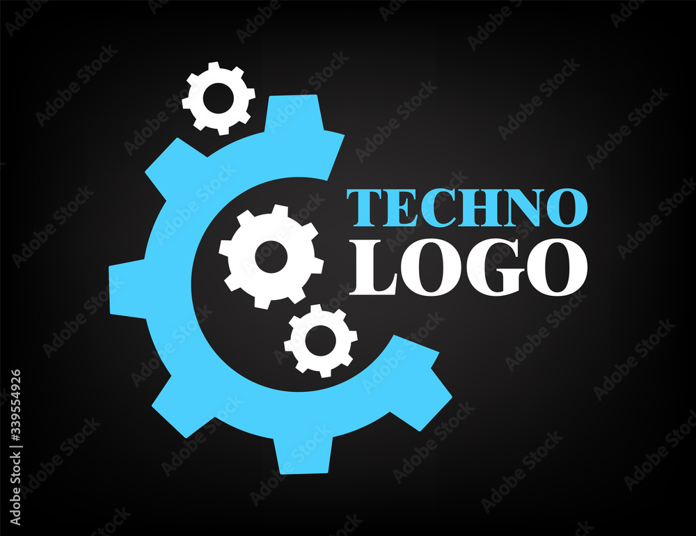 Tehno logo, construct icon, mechanical engineering banner, simple text ...