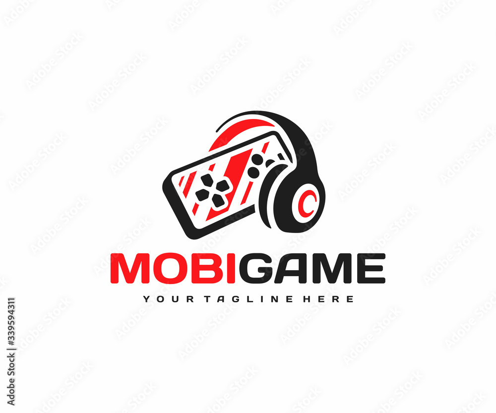 Mobile gaming logo design. Smartphone with headphones vector design ...