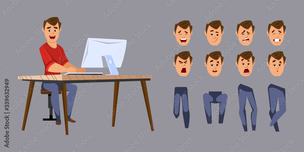 young office worker character for animation or motion with different ...