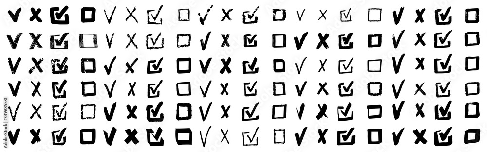 Doodle check marks. Hand drawn checkbox, examination mark and checklist ...