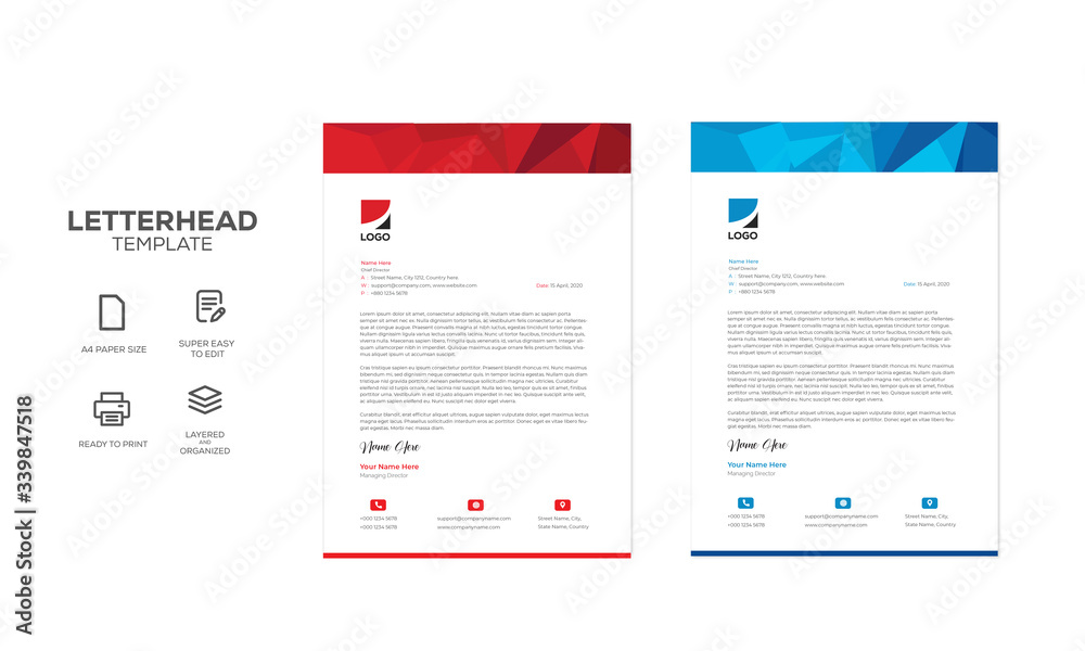 Corporate letterhead design template red and blue Stock Vector | Adobe ...