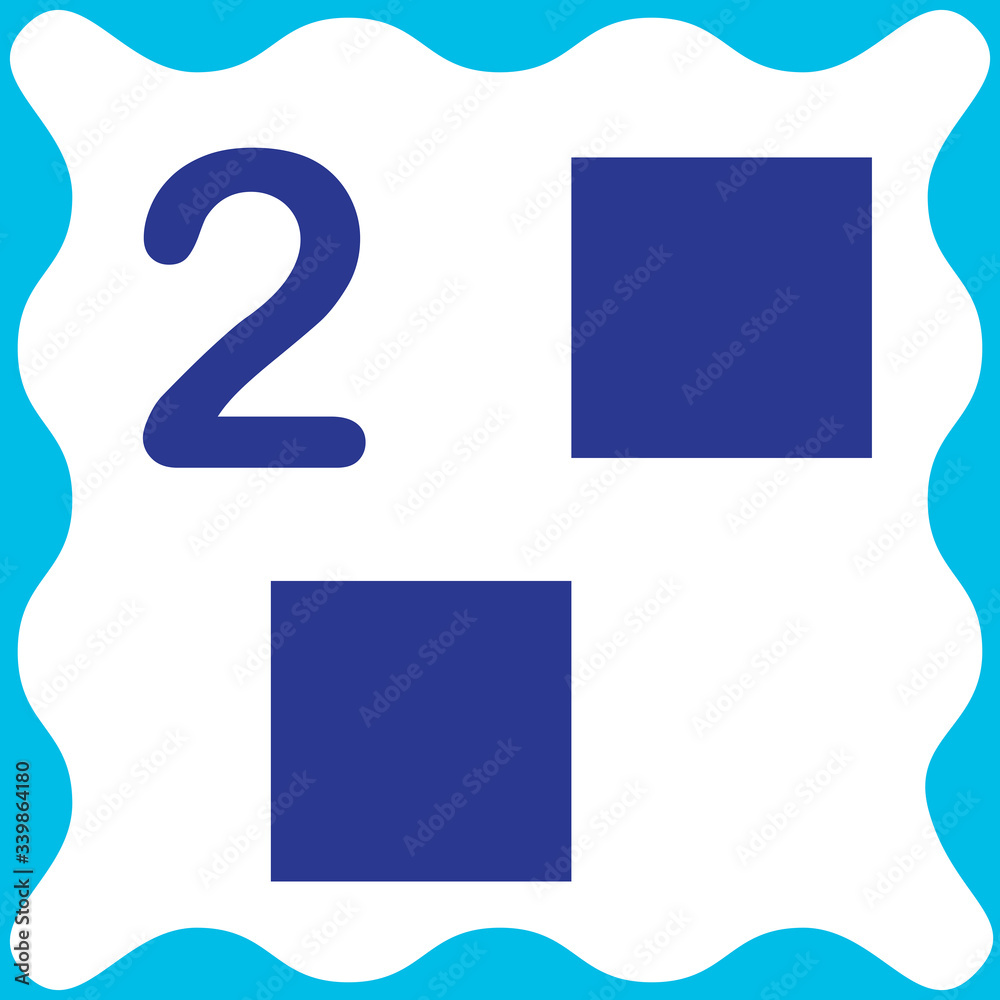 Card number 2 (two) and square. Learning numbers and geometric shapes ...