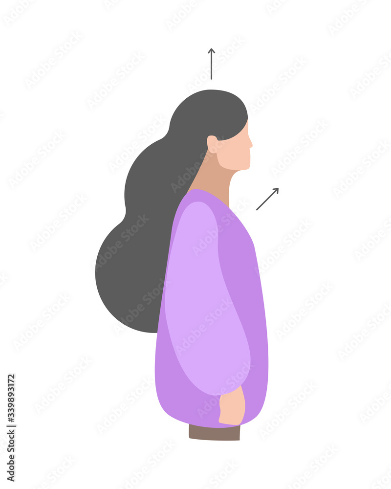 Vector isolated illustration. Exercises by girl who work with back ...