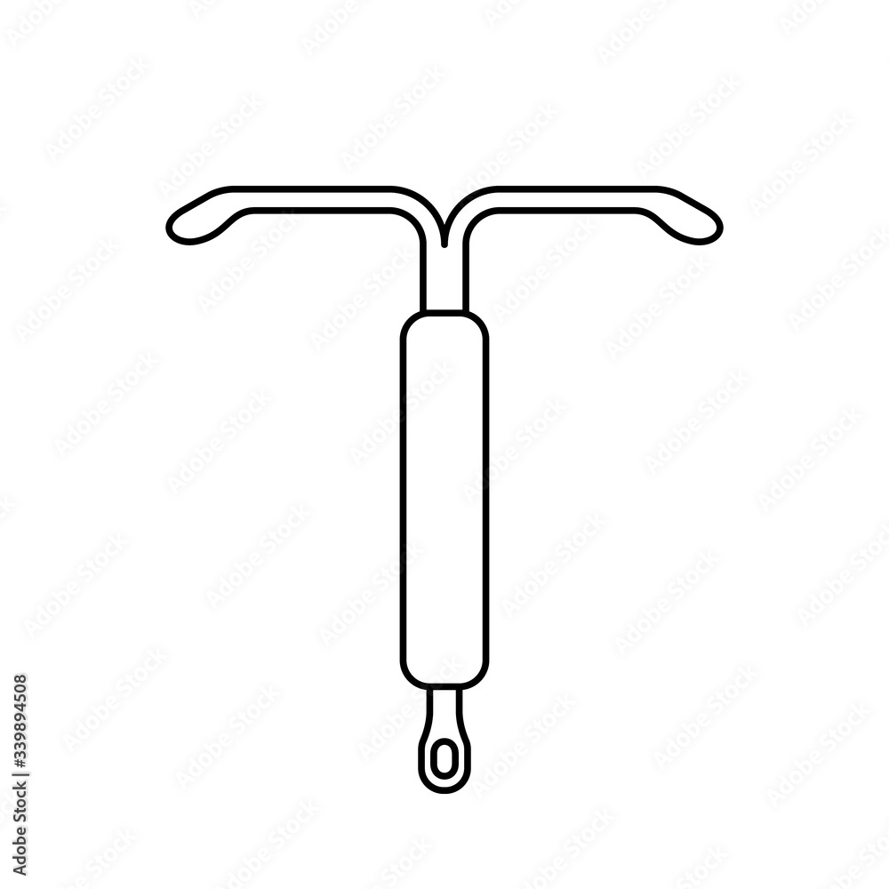 Intrauterine device icon. Linear logo of T-shaped IUD. Black simple ...