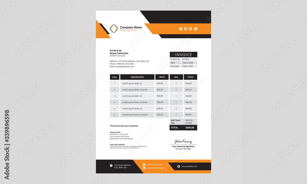 Professional and modern invoice template Stock Vector | Adobe Stock