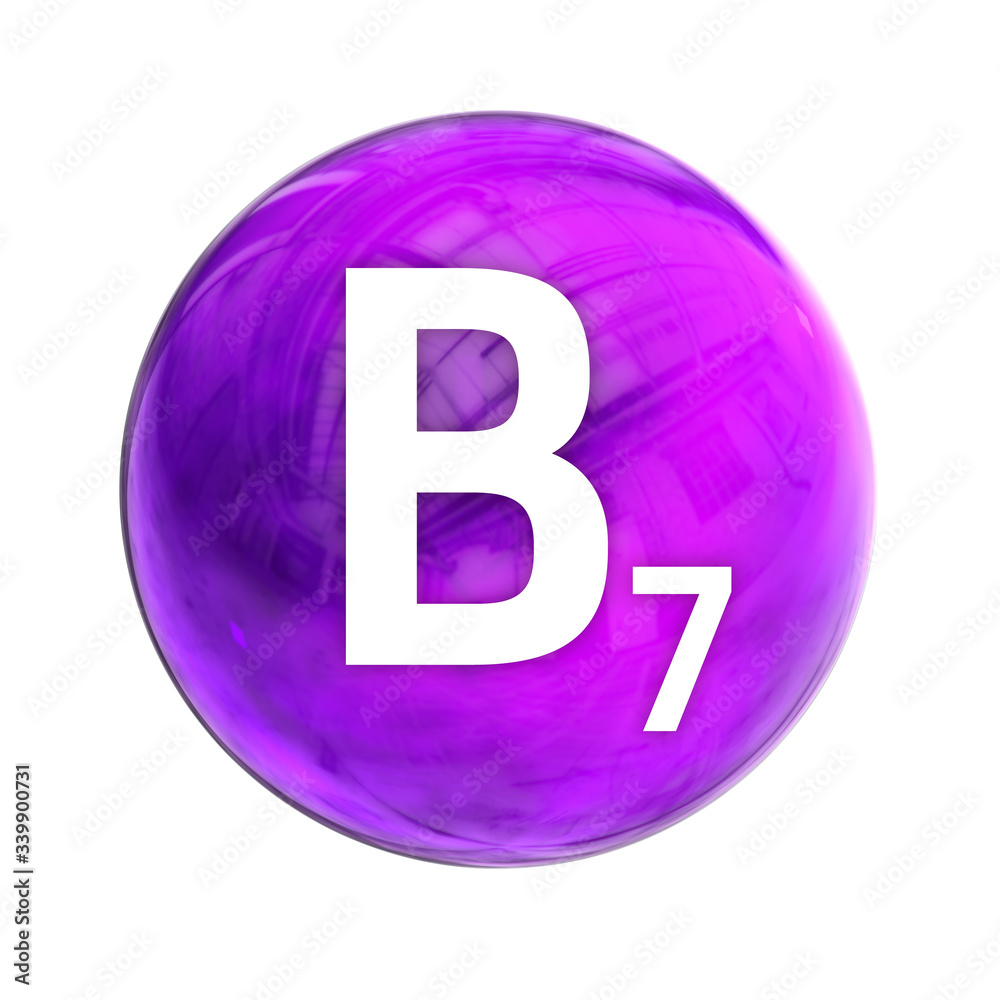 Vitamin B7 sphere molecule for healthcare medical pharmacy. Shining ...