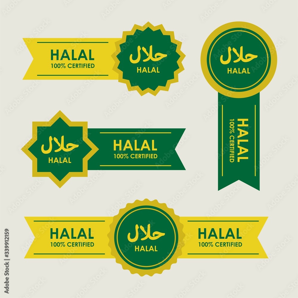 Set of Halal Food Label Illustration Design, Luxury Green and Yellow ...
