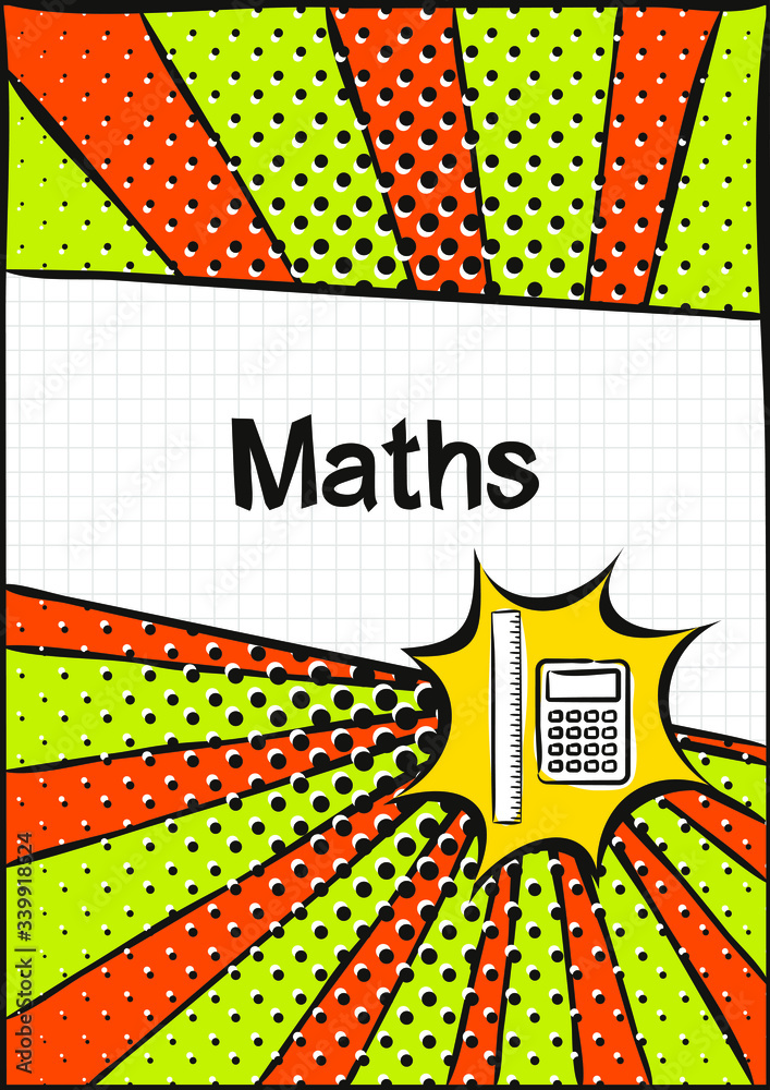 Cover for a school notebook or math textbook. School Pattern in bright ...