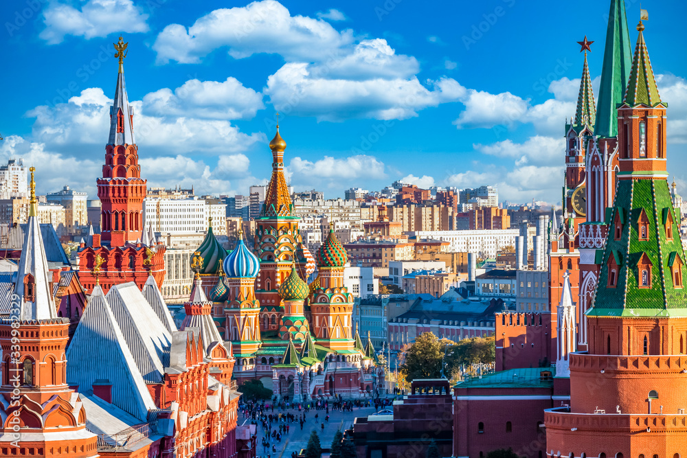 St. Basil's Cathedral ancient architecture on Red Square in Moscow City ...