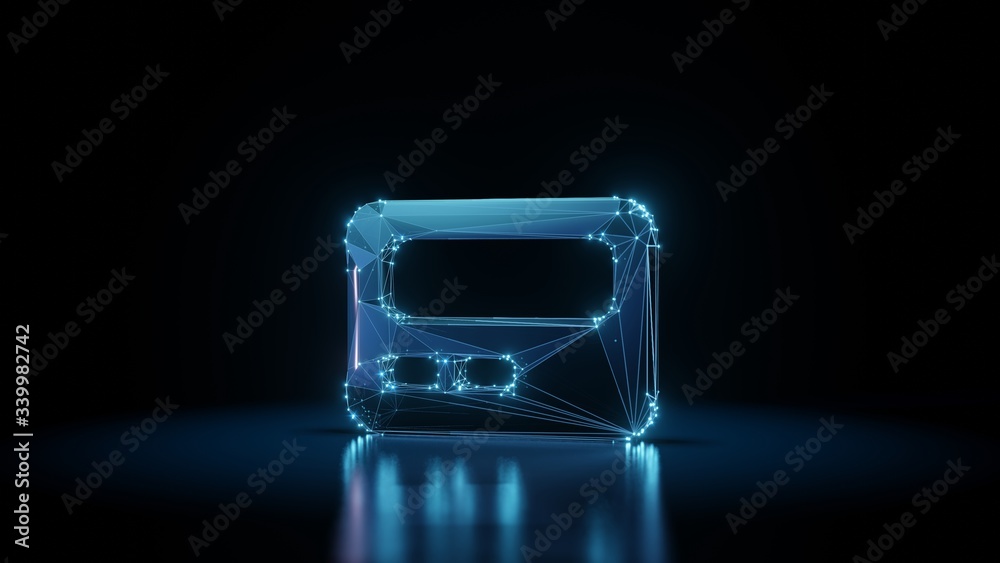 3d rendering wireframe neon glowing symbol of pager on black background with reflection Stock ...