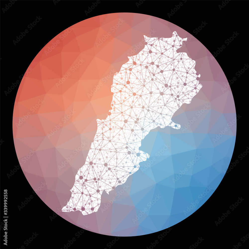 Vector network Lebanon map. Map of the country with low poly background ...
