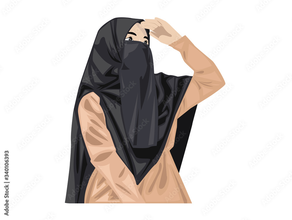 Beautiful Muslim Women with Niqab. Cartoon of Islamic Women in Niqab ...