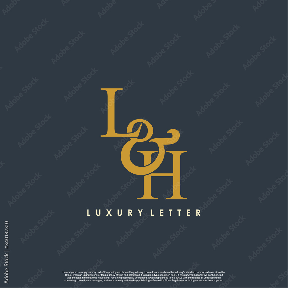 Initial letter L & H LH luxury art vector mark logo, gold color on ...