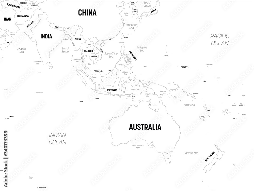 Australia and Southeast Asia map. High detailed political map of ...