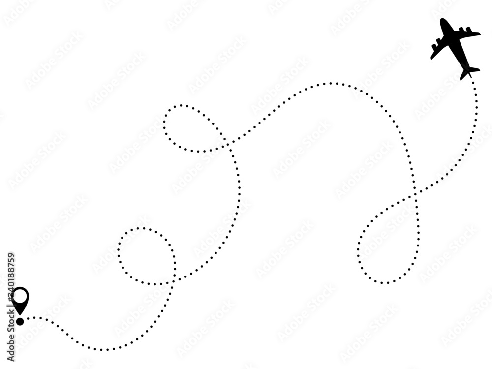 Airplane flight path. Travel flight dashing airlines route, dotted ...