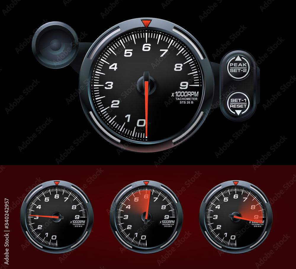 Stock-Vektorgrafik „Tachometer Speedometer Dashboard Car Motorbike ...