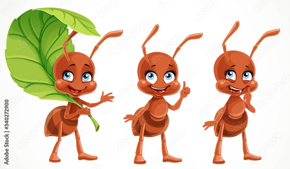 Cute cartoon ants think and tell about something isolated on a white ...