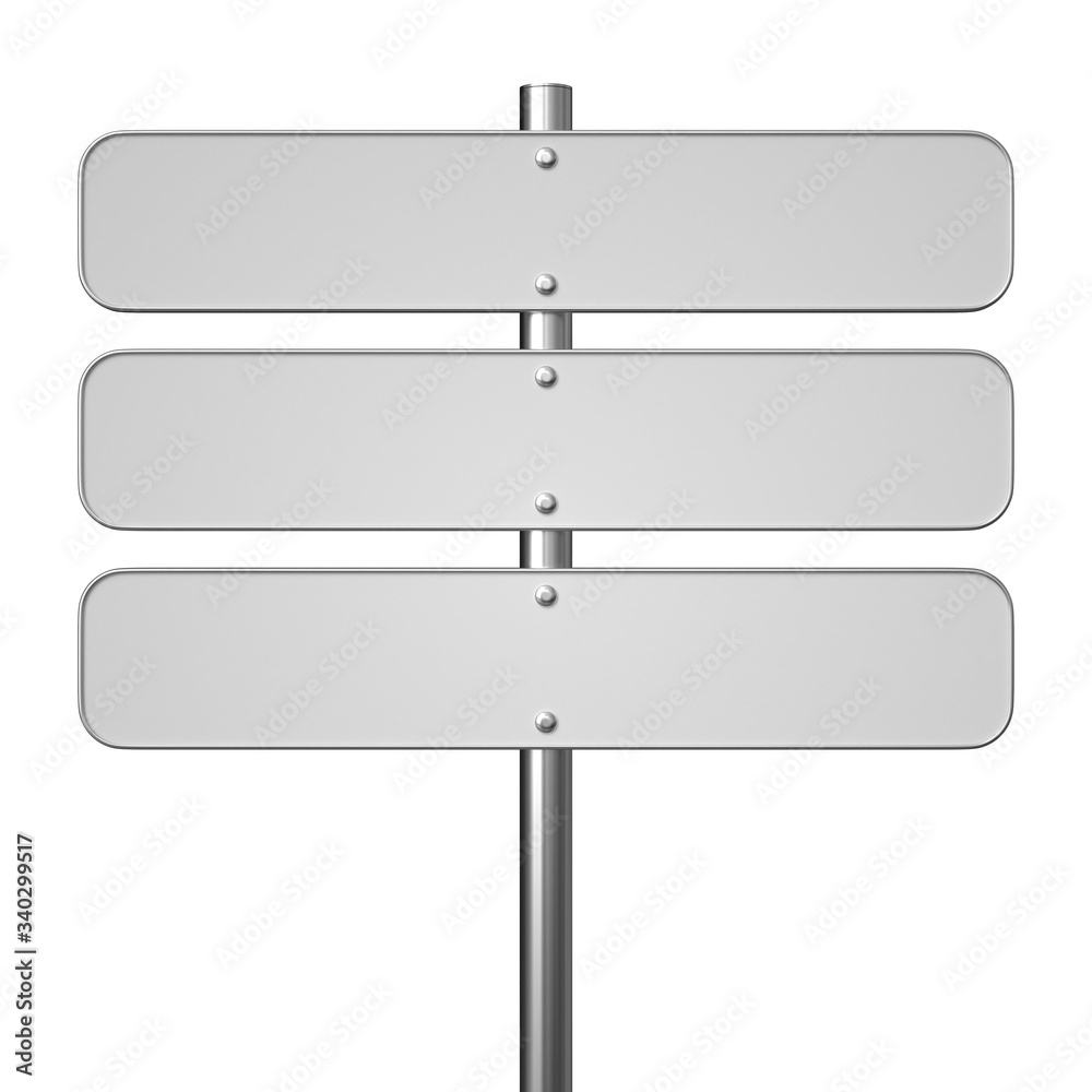 Three signboards. Small road sign isolated on white. Traffic direction ...