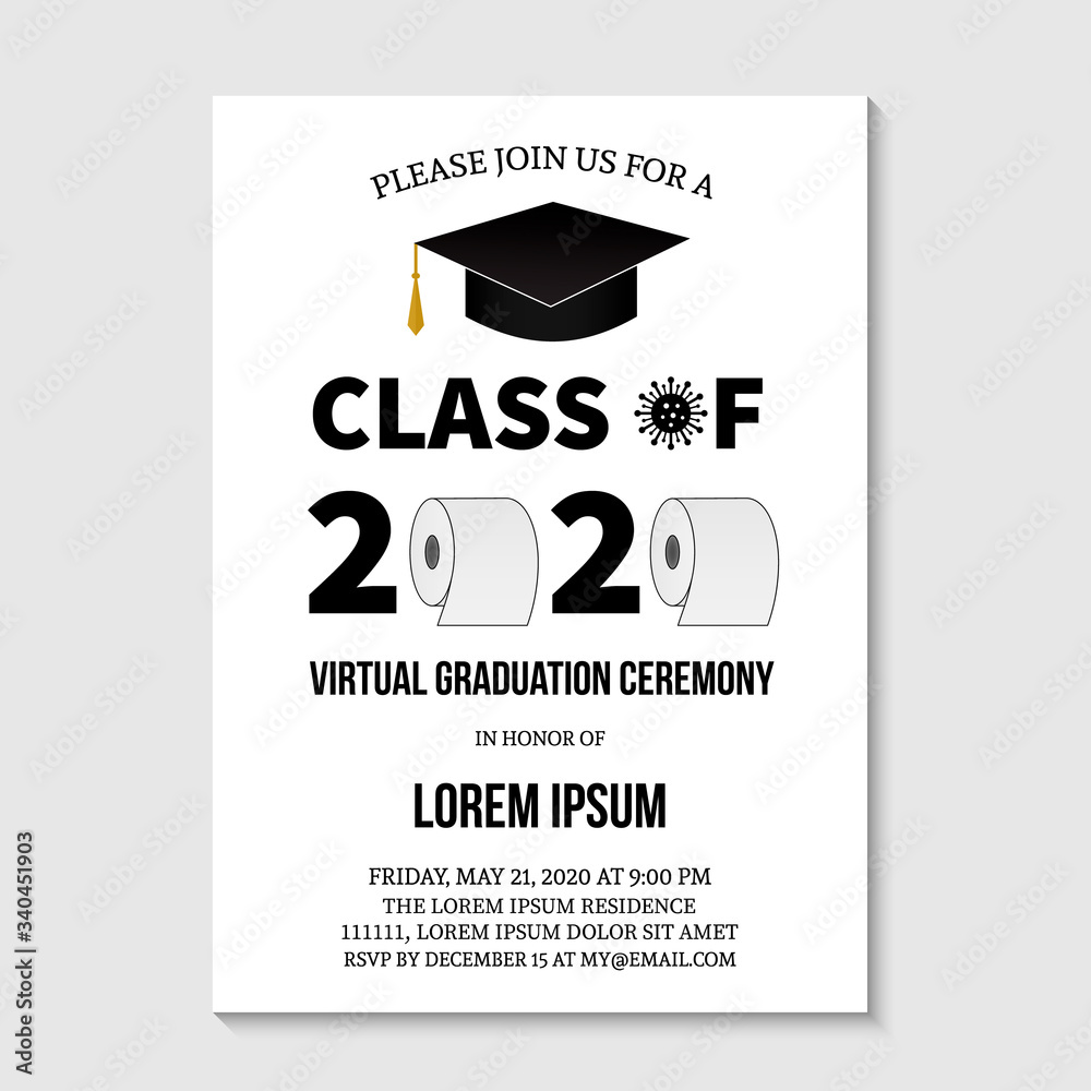 Virtual Graduation Ceremony Class of 2020 invitation card with toilet ...