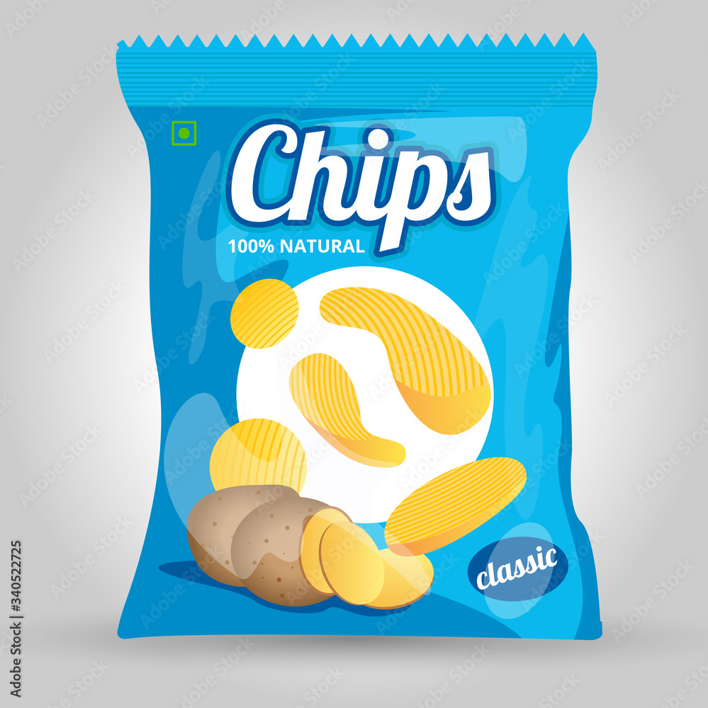 Vector illustrations of potato chips packaging template design Stock ...