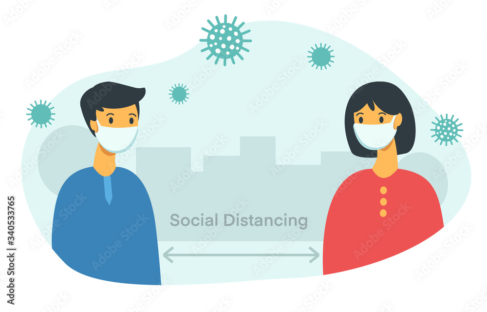 Social distancing sign, keep distance in public society people to ...