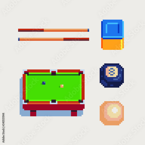 billiards pixel art 80s style icons set. Board game. Accessories and ...