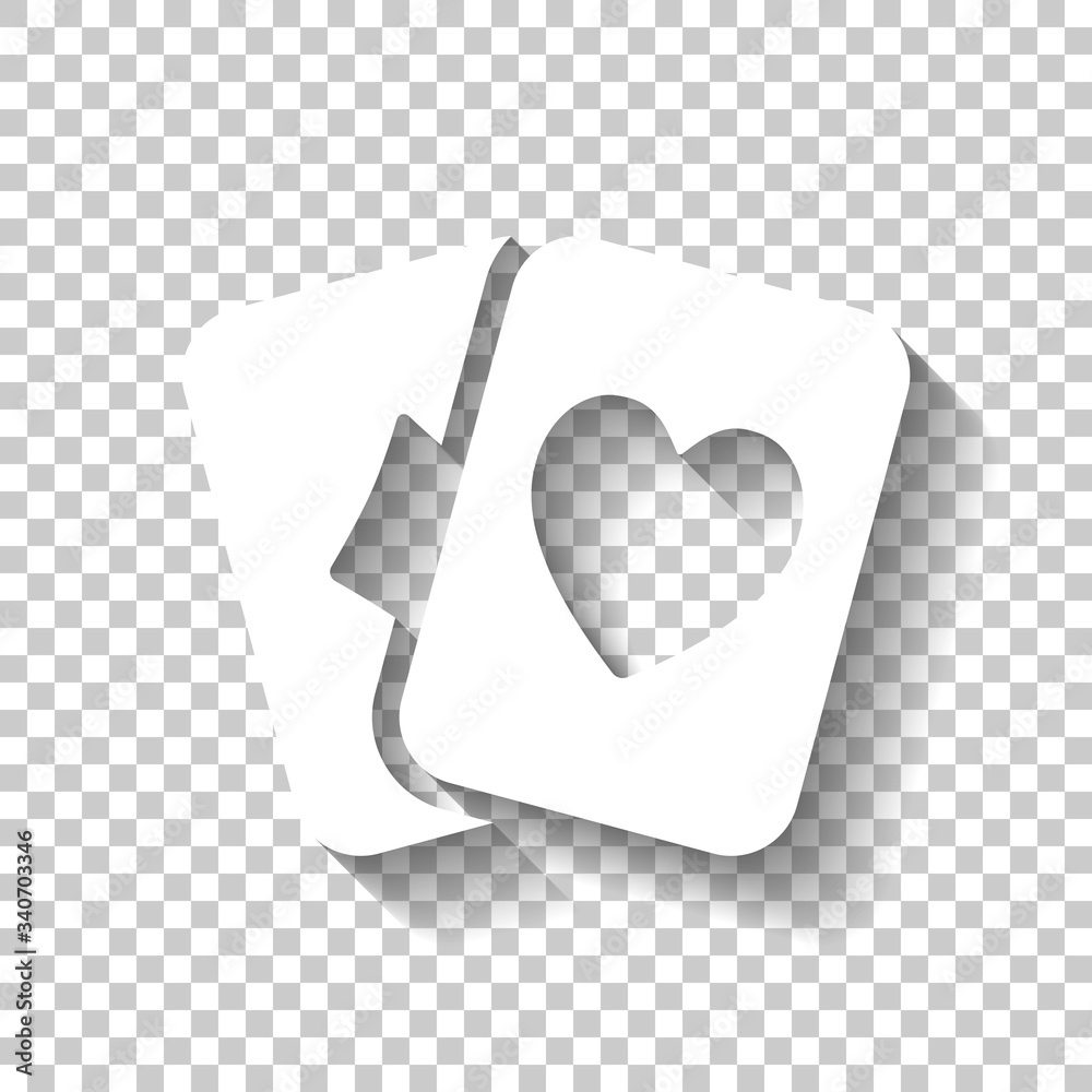 Playing cards, hearts and diamonds. White icon with shadow on ...