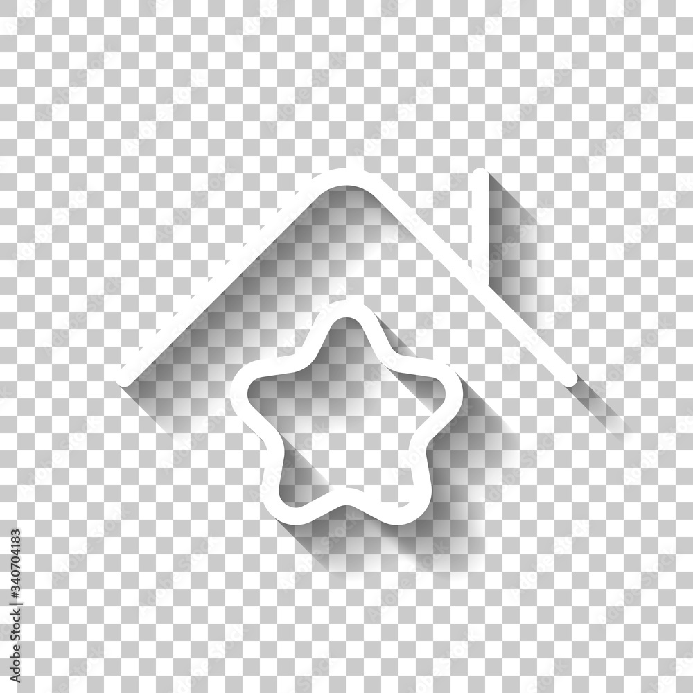 House roof and star, outline design. White icon with shadow on ...