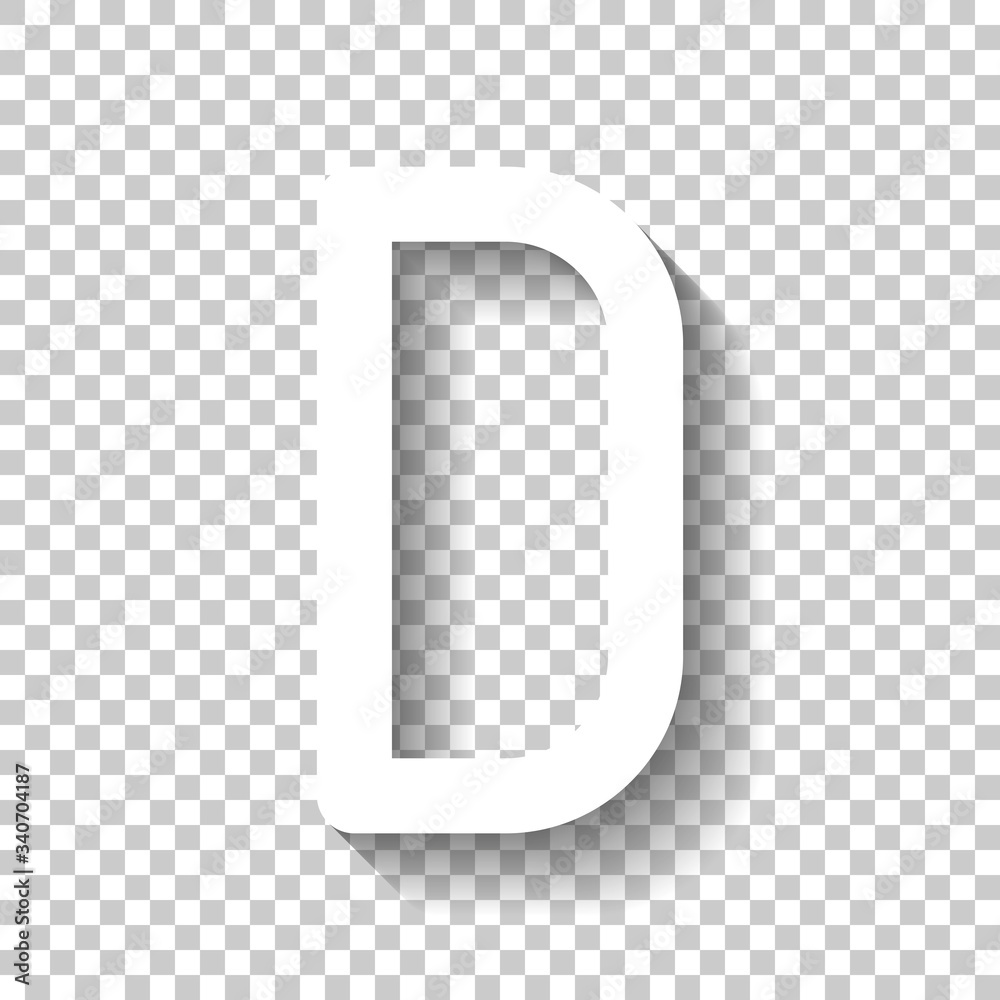 Letter D of alphabet, isolated outline symbol. White icon with shadow ...