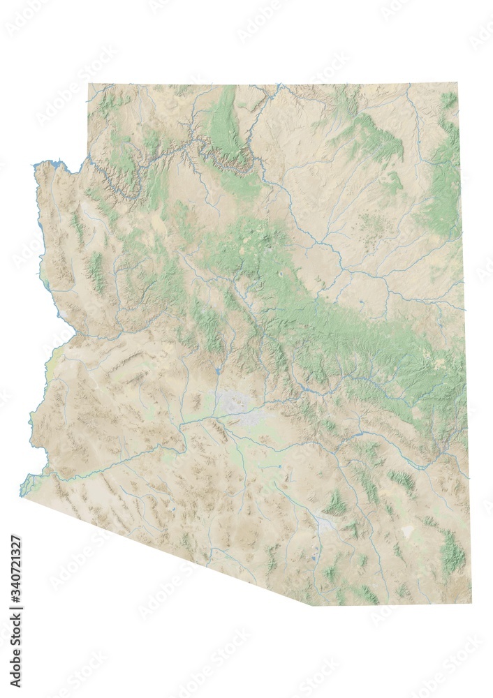 High resolution topographic map of Arizona with land cover, rivers and ...