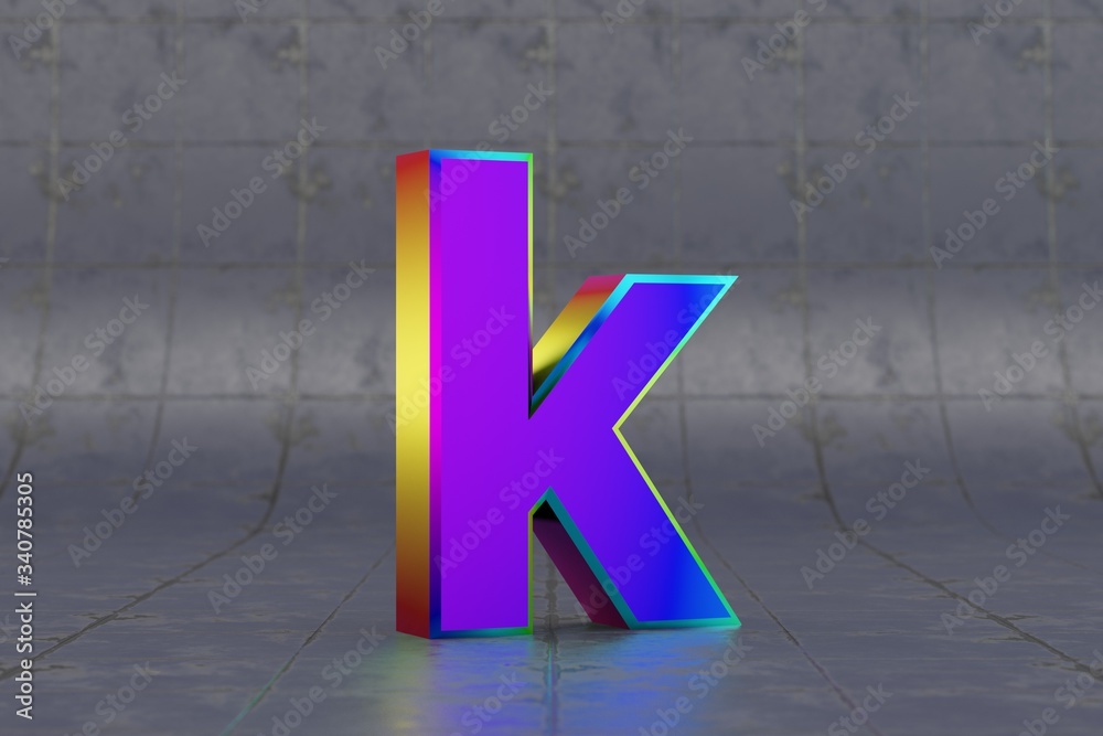Multicolor 3d letter K lowercase. Glossy iridescent letter on tile ...